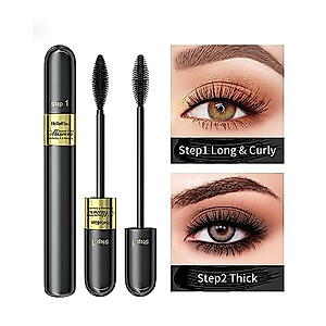 Naseny 2in1 Vibely Mascara 5X Longer Lengthening And Thickening Mascara Waterproof Black Volume And Lengh Mascara Smudge-Proof Non Clumping Long Lasting Eye Makeup