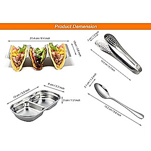 2 Packs, Taco Holders Set, Stainless Steel Taco Racks With Handles, Hold up to 3 taco, Oven Grill Dishwasher Safe, 2 Spoons, 2 Sauce cups, 2 Food tongs