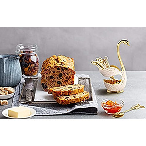 Flylin Coffee Spoon Holder Coffee Dessert Spoon Set Metal Swan Base Holder Spoon Organizer with 6pcs Ice Cream Spoons Teaspoons Coffee Dessert Flatware (Gold)