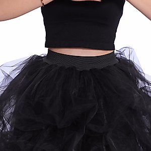 WDPL Women's Black Long Split Ruffles Tulle Special Occasion Skirt (XXXX-Large, Black3)