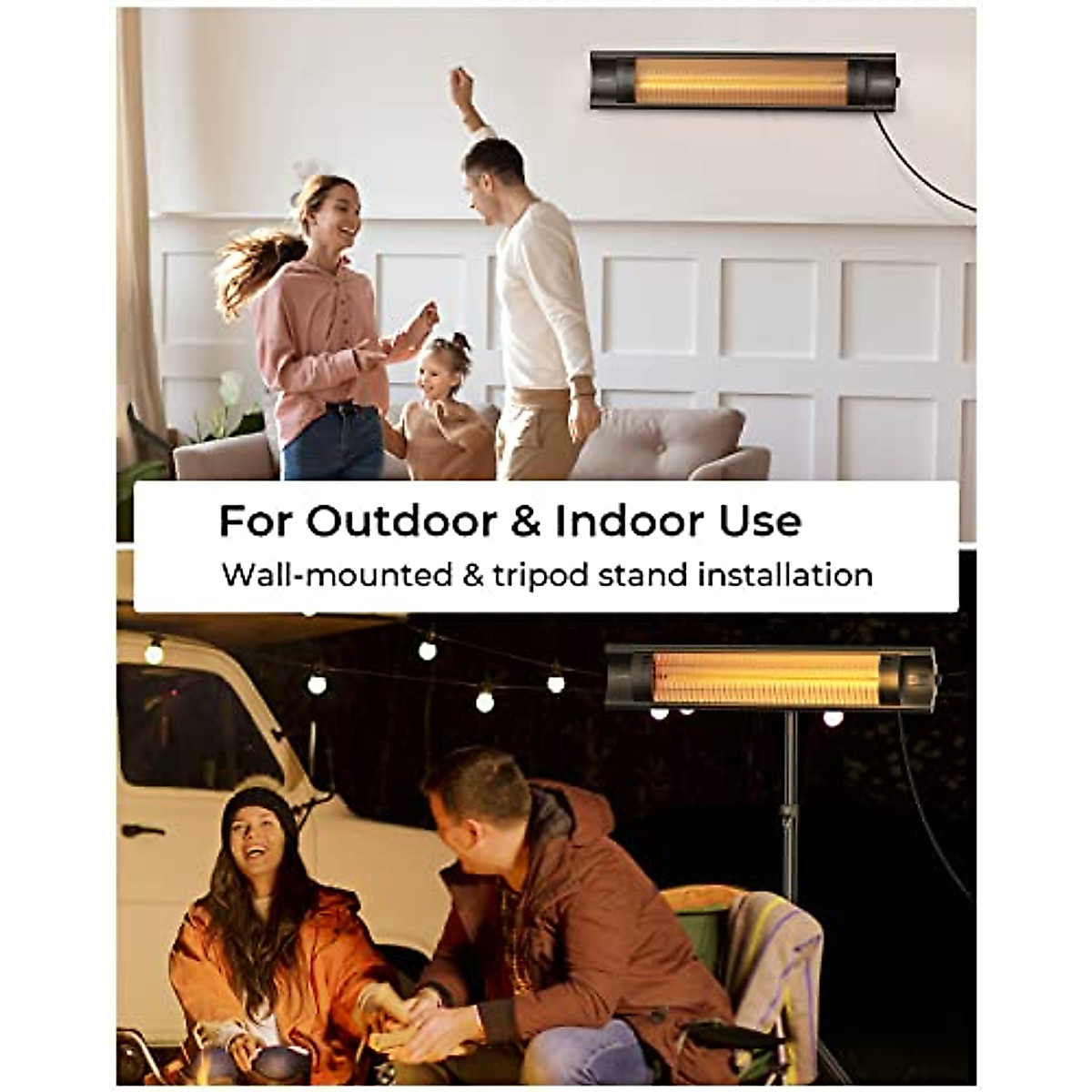 Outdoor Patio Heater, Luwior 1500W Electric Infrared Heater with Remote, 3 Modes, 24H Timer Auto Shut Off, Wall-mounted/Tripod For Garage Backyard