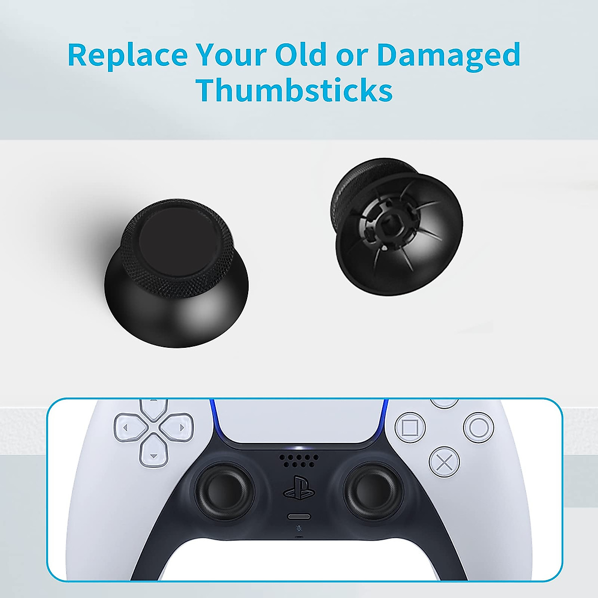 Joysticks Replacement for PS5 Controller, AOLION 3D Joystick Module Parts, 55 PCS Controller parts with 8 Potentiometer, 2 Joystick, Thumbstick, 10 Protective Ring and More black