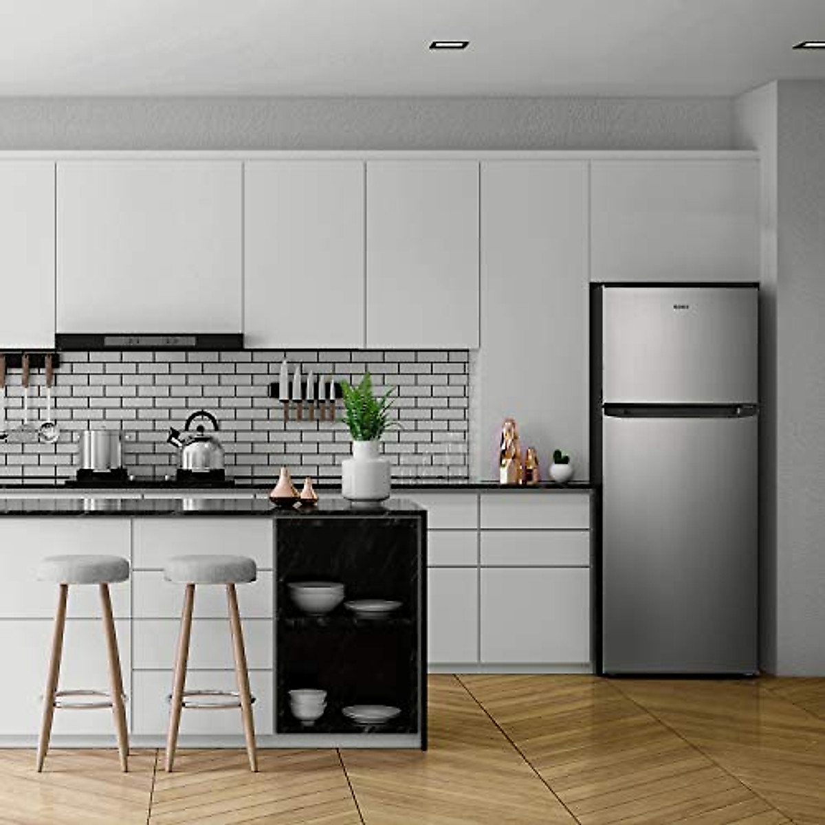 Galanz GLR10TS5F Refrigerator, Adjustable Electrical Thermostat Control with Top Mount Freezer Compartment, 10.0 Cu.Ft, Stainless Steel Look, 10