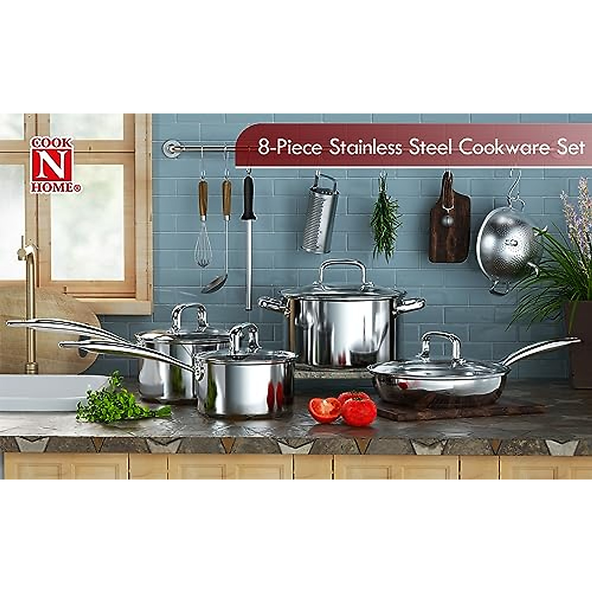 Cook N Home 2608 Lid 3-Quart Stainless Steel Saucepan, Silver