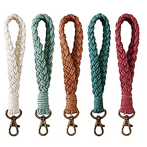 Poagoep Macrame Boho Keychain Bracelet Handmade Wristlet Keychain Keyring Holder Wrist Lanyard for Women（2）