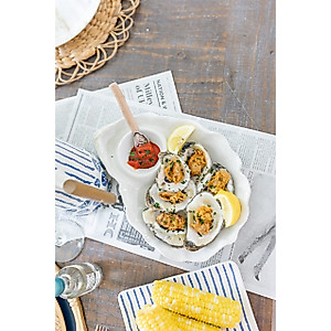 Mud Pie Oyster Chip and Dip Set, White, server 8 1/2" x 12" | spoon 5"