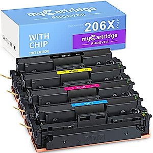 myCartridge PHOEVER (206X with CHIP) Compatible Toner Cartridge Replacement for HP 206X W2110X 206A High Yield Fit for M255dw MFP M283fdw M283cdw M282nw Printer (Black,Cyan,Magenta,Yellow,4-Pack)