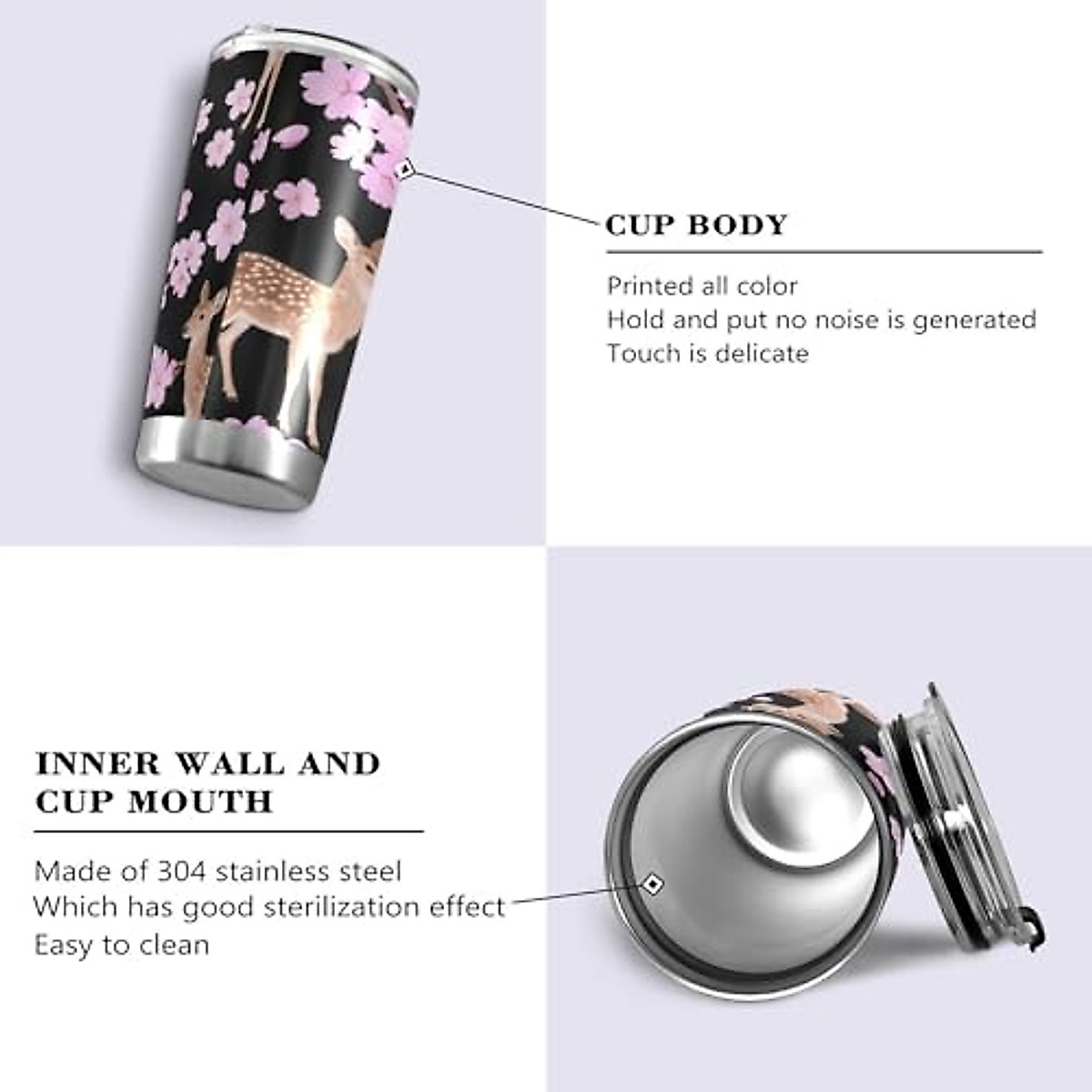 Amooorous Pink Romantic Japanese Cherry Blossom Deer Stainless Steel insulated water bottle for home with Straw Lid travel travel mugs insulated for hot for Home, Office or Car aesthetic Vacuum