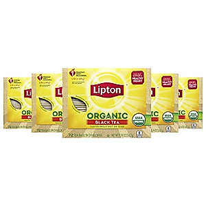 Lipton Organic Black Tea Bags, Can Support Heart Health, 72 Count (Pack of 5)