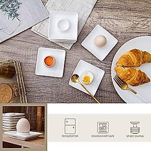 OMAYKEY Set of 8 Porcelain Egg Cups with 1-pcs Stainless Steel Egg Cracker Topper, White Square Ceramic Egg Stand Holders for Soft Boiled Eggs