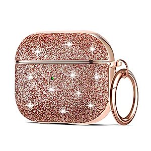 Valkit for Apple Airpods 3 Case Cover 2021 Bling Sparkle, Luxury Glossy Hard Shell Scratch Resistant Drop Proof Protective with Keychain for Glitter AirPods 3 Generation Charging Case - Golden