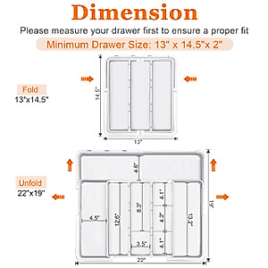 Spaclear Large Utensil Drawer Organizer Expandable Silverware Organizer for Kitchen Drawer Adjustable Cooking Utensil Holder Cutlery Flatware Tray Spatula Tools Gadgets Storage Dividers Plastic White