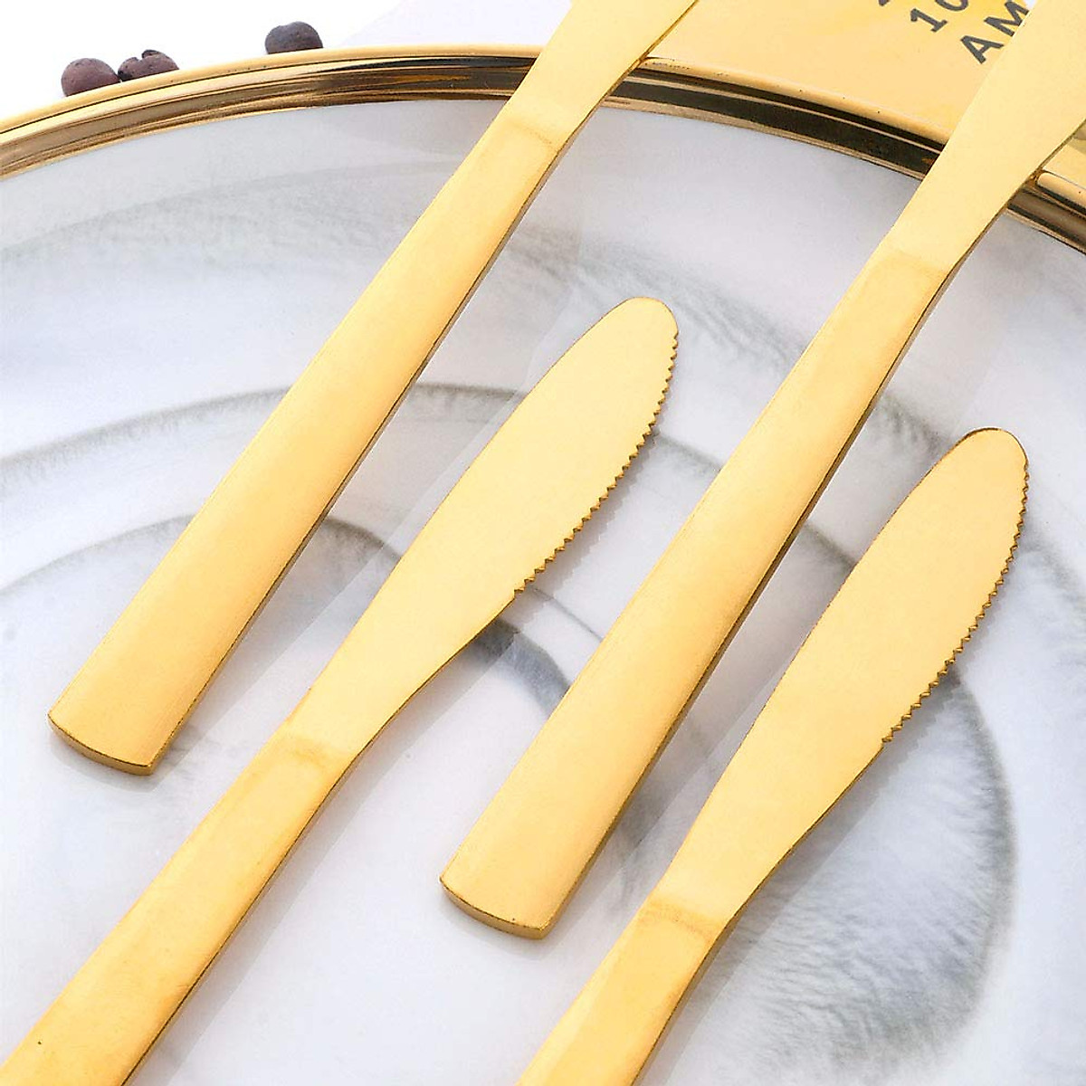 7.9-Inch Dinner Knives Pack of 12 for Restaurant Home Catering, BUY&USE Gold Stainless Steel Cutlery Set