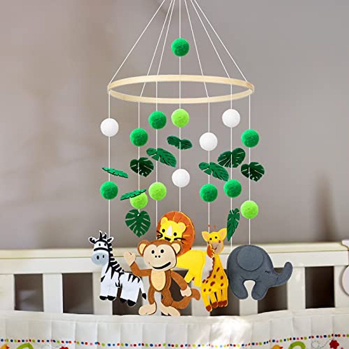 Woodland Mobile for Crib Jungle Baby Nursery Mobiles Forest Safari Deer Monkey Lion Style Ceiling Animals Hanging Mobile Decor for Baby Girls and Boys Toys Bedroom Room Decorations