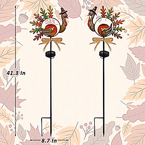 FORUP Solar Thanksgiving Yard Decorations, 41.3 Inch Outdoor Solar Garden Turkey Stake Lights, Metal Turkey Solar Yard Garden Stake Lights for Thanksgiving Outdoor Decorations