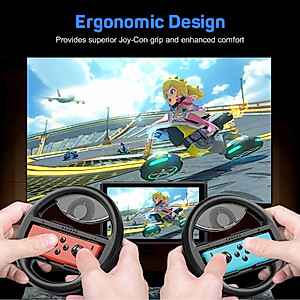 momen Switch Steering Wheel for Switch Joycon Controller, Switch Racing Wheels Grip Family Use Accessories for Mario Kart 8 Deluxe 2 Pack (Black)