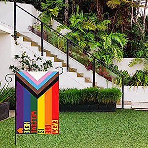 Bradford Pride Flag for Garden EVERY ONE IS WELCOME HERE 12x18 Inches, Double Sided All Inclusive Progress Pride Flags LGBTQ Support Rainbow Gay- Outdoor Pride Flags for Lawn Yard Garden(Stand Not Included)