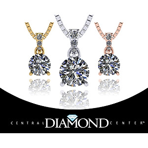 Central Diamond Center 3 Prong Round Solitaire Simulated Diamond Necklace in Sterling Silver & Zirconia - 2.00ct White