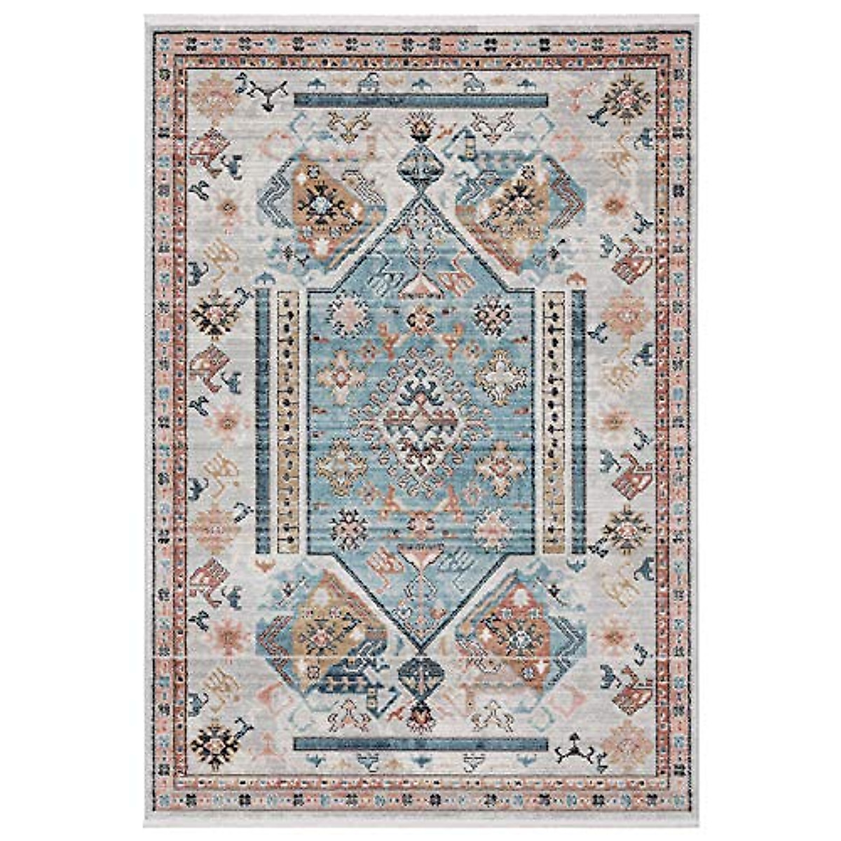 Abani Geometric Medallion 7'9" x 10'2" Area Rug, Beige & Teal Rugs Azure Collection Accent Rug
