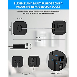 Cabinet Locks for Babies, Refrigerator Lock, 2 Pack DUOSI Fridge Lock Child Locks for Cabinets, Baby Proofing Safety Locks for Kitchen Cabinets and Drawers, Closets, Windows, Doors and More
