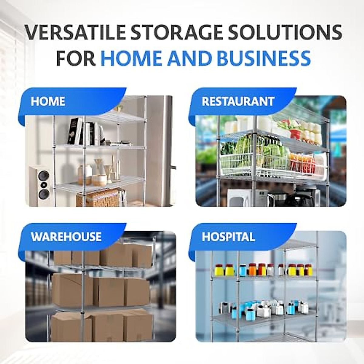 Crescent, Chrome, 48 x 18 x 76, 4000 LBS, Metal Shelves for Storage with Wheels, Ideal for Garage Shelving, 5 Tier Wire Shelving Rack for Kitchen Storage, Heavy Duty Shelving for Home Storage