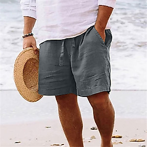 Mens 3XL Shorts Men Linen Shorts Elastic Waist Drawstring Cotton Linen Shorts with Pockets Loose Fit Outdoor Summer Beach Shorts Mens Shorts 7 Inch Inseam Athletic Dark Gray 3X