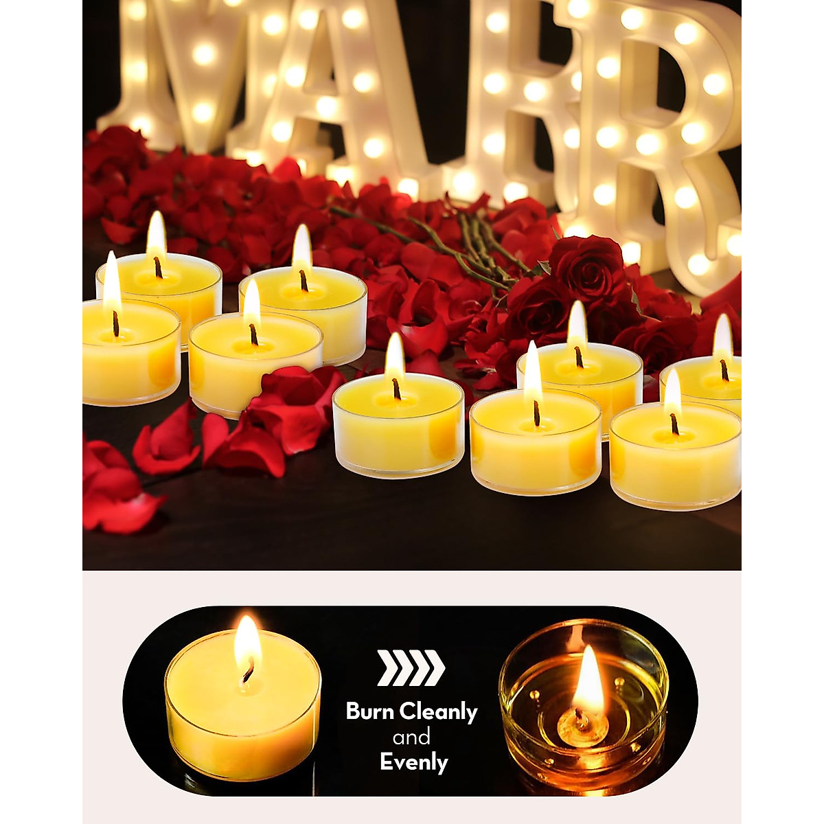 Ashlux Unscented Beeswax Tealight Candles 20 Pack, 4 Hours Long Burning Handmade Yellow Tea Lights Candles, Clear Cup Smokeless Beeswax Candles for Wedding, Party, Centerpiece & Home Decor