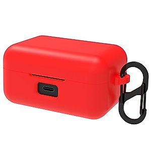 Geekria Silicone Case Cover Compatible with Sennheiser Momentum True Wireless 3 Earbuds, Earphones Skin Cover, Protective Carrying Case with Keychain Hook, Charging Port Accessible (Red)