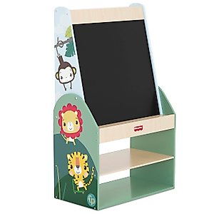 Fisher Price Fauna Collection Wild Wonder Artist Center by Dream On Me, Jungle Print, Built-in Blackboard, Crafted with Durable Pinewood