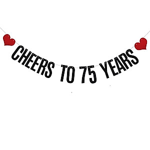 XIAOLUOLY Black Cheers to 75 Years Glitter Banner,Pre-Strung,75th Birthday / Wedding Anniversary Party Decorations Bunting Sign Backdrops,CHEERS TO 75 YEARS