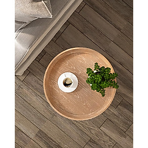 VONLUCE French Country End Table, 19'' Round Farmhouse Side Table, Distressed Wood Tray Top Rustic Accent Table for Living Room Bedroom, Small Space, Gray