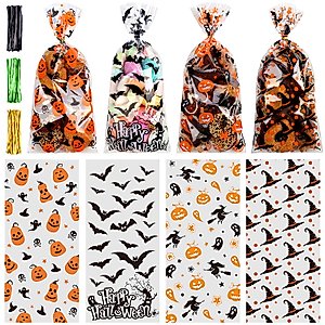 STEFORD Halloween Cellophane Bags,120PCS Halloween Clear Cellophane Candy Gift Treat Bags for Halloween Party Favors Supplies