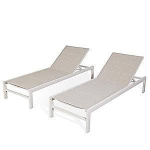 Ulaxfurniture Outdoor Lounge Chair, Aluminum Chaise Chair, Adjustable Lounger Recliner with Wheels and Padded Quick Dry Foam for Patio (2 x Chair, Beige)