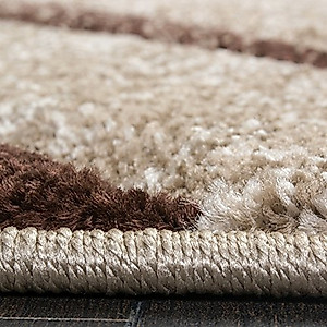 Area Rug with Contour Cut Striped Pattern Brown Beige and Cream Mixture, Size:5'3" x 7'7"