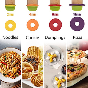 Mepple Rolling Pin with Thickness Rings for Fondant, Pizza, Pie Crust, Cookie, Pastry, Roller Rod for Dough Thickness, Adjustable Rolling Pin for Baking, Wood Rolling Pin 13.6" with 4 Thickness Rings