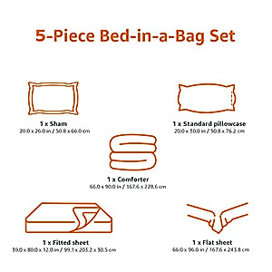 Amazon Basics Lightweight Microfiber Bed-in-a-Bag Comforter 5-Piece Bedding Set, Twin/Twin XL, Purple Floral