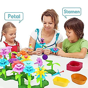 Gili Flower Garden Building Stacking Toys - Build a Bouquet Sets for 4 5 6 Year Old Toddler Girls Arts and Crafts for Little Kids Age 3yr Up Best Top Christmas Birthday Gifts for Creativity Play