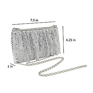Frewahmesh Women Evening Clutch Metal Mesh purses handbags with shoulder chain strap for Cocktail Party Prom Wedding (Silver)