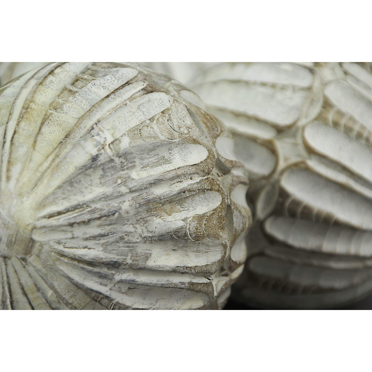 Things2Die4 Weathered Whitewashed Hand Carved Wooden Decor Balls Set of 4