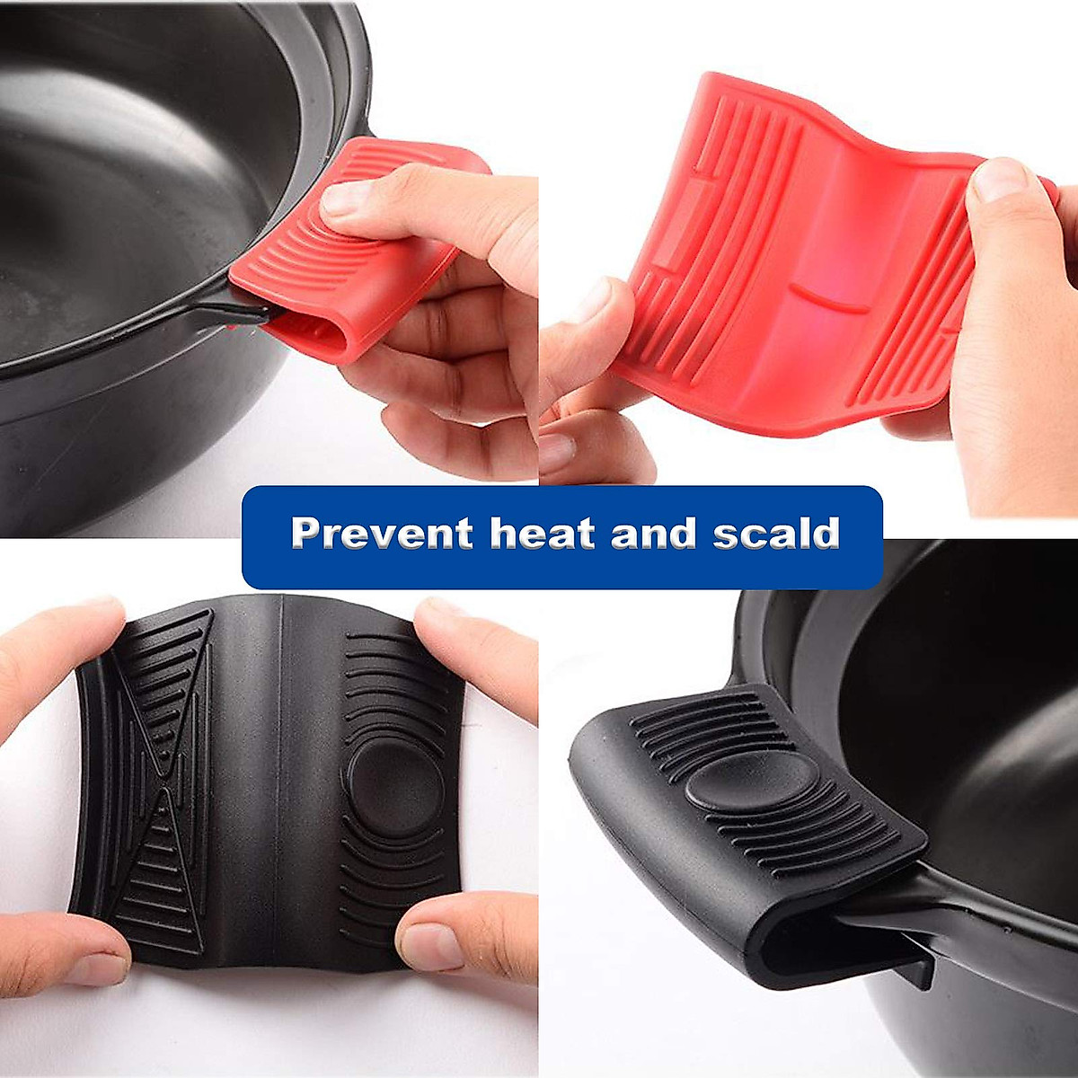 PAPABA 8Pcs/Set Silicone Hot Handle Cover Pot Holders Heat-Resistant Grip Handle Sleeves Lid Covers with Scraper for Frying Pans Cookware Red