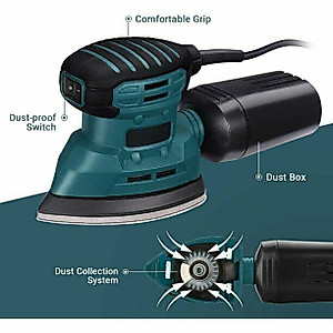 Classic Mouse Detiail Sander with Replacement Sandpaper Pads, 12000 Orbits/Minute, Vacuum Cleaner Connection, Ergonomic Design, Blue