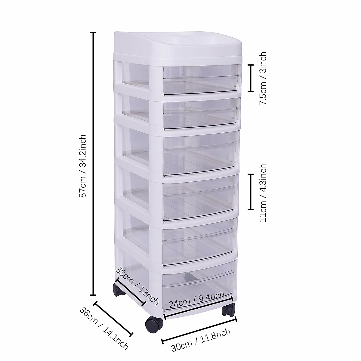 Gdrasuya10 6 Tier Rolling Storage Cart with Drawers, Plastic Storage Rolling Cart Cabinet Trolley with Universal Wheels for Office, Bathroom, Living Room