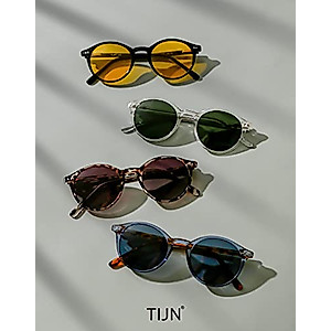TIJN Polarized Colored Sunglasses for Womens Mens,Retro Small Round Frame,UV400 Protection Tinted Lens Sunnies(Clear+Green)