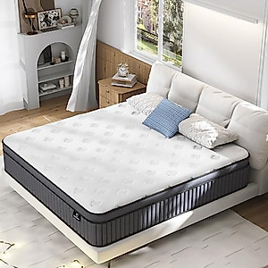 EEN EEN SLEEP Queen Mattress, 12 Inch Hybrid Mattress in a Box, Queen Size Mattress Foam and Individually Wrapped Pocket Coils, Soft and Breathable, Pressure Relief, Strong Edge Support, Medium Firm