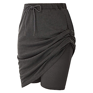 JACK SMITH Women's Athletic Skort Drawstring Waist Stretchy Knitting Skirts with Pockets(XL,Deep Gray)