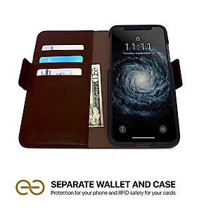 Dreem Fibonacci 2-in-1 Wallet Case for Apple iPhone 11 - Luxury Vegan Leather, Magnetic Detachable Shockproof Phone Case, RFID Card Protection, 2-Way Flip Stand - Coffee