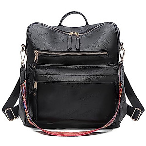 KOOIJNKO Women Backpack Purse Vintage Rucksack Convertible Shoulder Bag Travel Daypack (Black) One_Size