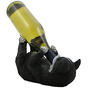 Playful Black & White Kitty Cat Wine Bottle Holder Sculpture for Decorative Tabletop Wine Racks and Stands or Kitten Statues & Pet Figurines As Gifts for Cat Lovers