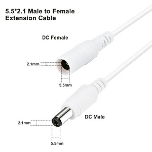 WILDHD DC Power Extension Cable 33ft 2.1mm x 5.5mm Compatible with 12v Power Adapter Extension Cable for CCTV Security Camera IP WiFi Camera Standalone DVR (33ft,5.5mm Plug, White)