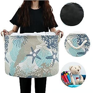 Algae Corals Seashells Large Basket for Toys Storage Bin Box Organizer Basket for Laundry Hamper, Kid's Room, Baby & Dog Toy